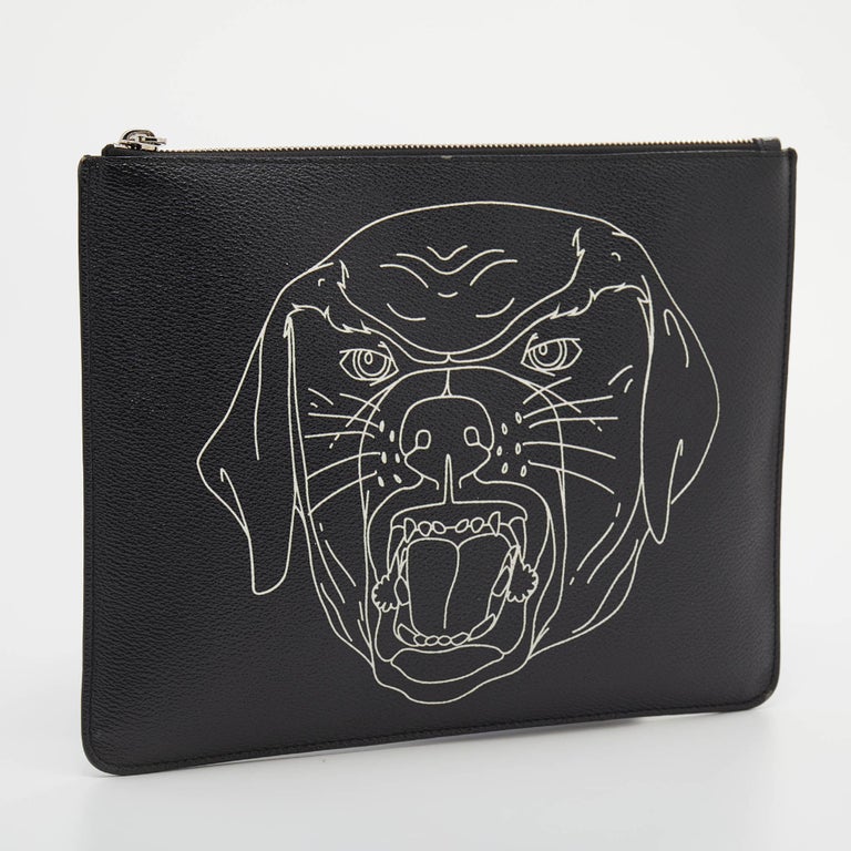 Givenchy Black Rottweiler Line Printed Leather Zip Pouch For Sale at ...