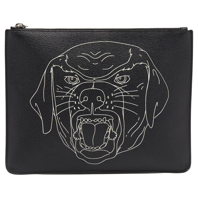 Givenchy Black Rottweiler Line Printed Leather Zip Pouch For Sale at ...