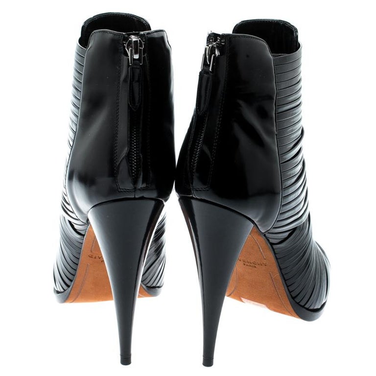 Givenchy Black Strappy Leather Peep Toe Ankle Booties Size 38 For Sale ...