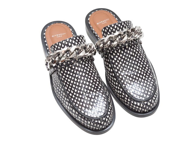 Givenchy Black and White Embossed Leather Mules For Sale at 1stDibs
