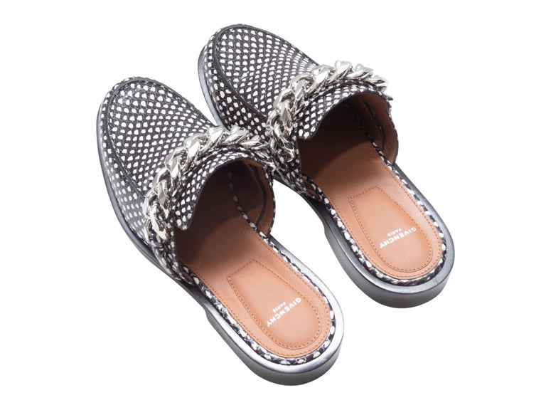 Givenchy Black and White Embossed Leather Mules For Sale at 1stDibs