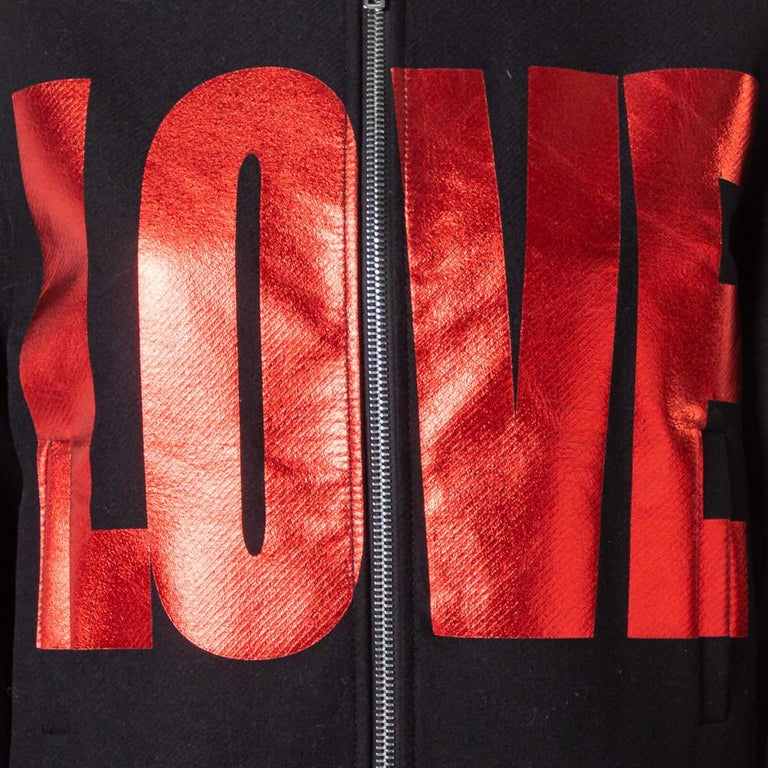 Givenchy Black Wool Love Printed Bomber Jacket M For Sale at 1stDibs