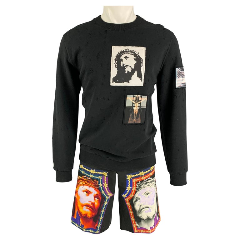 GIVENCHY by Ricardo Tisci Size S/M Black Jesus Patchwork Cotton ...