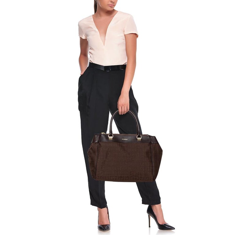 Givenchy Chocolate Brown Monogram Canvas and Leather Double Zip Tote at ...