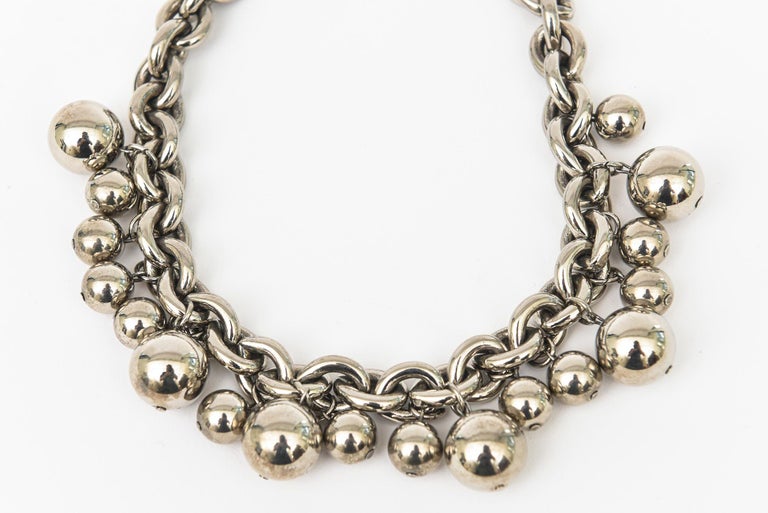 Givenchy Signed Vinrage Chromed Metal Chain and Ball Pendant Necklace ...