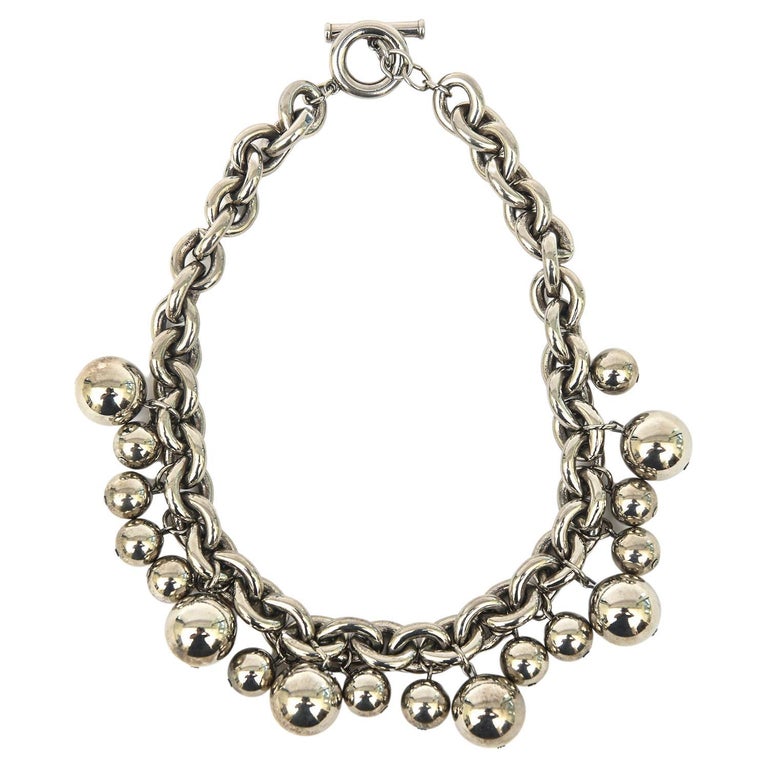 Givenchy Chromed Metal Signed Vintage Chain and Ball Pendant Necklace ...