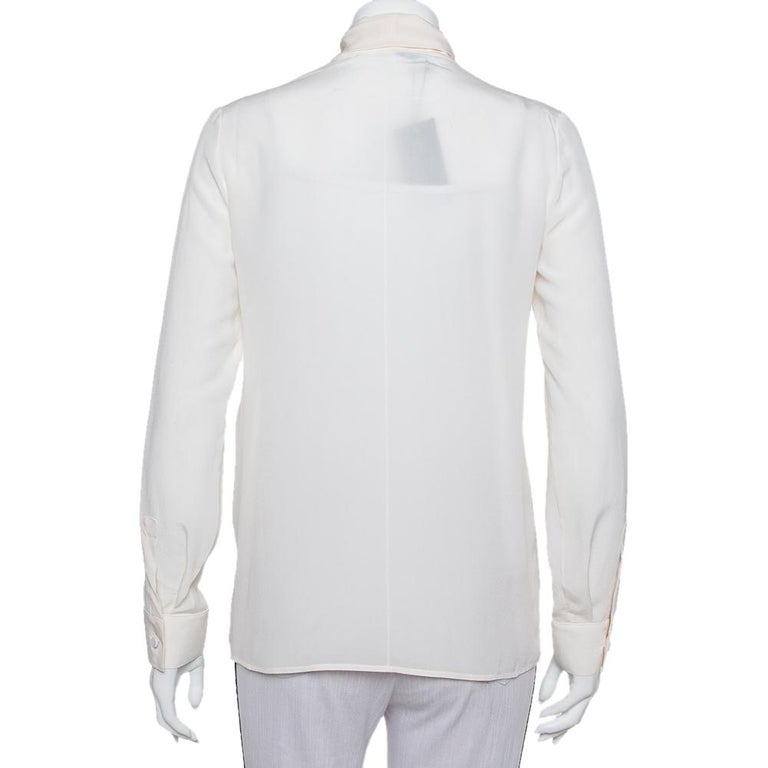Givenchy Cream Silk Neck Tie Top M at 1stDibs