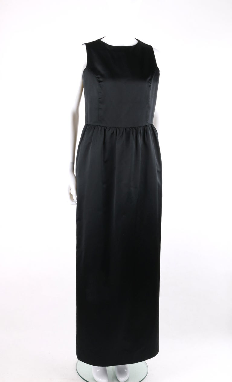 GIVENCHY Demi Couture c.1990's Black Silk Satin Maxi Evening Sheath ...