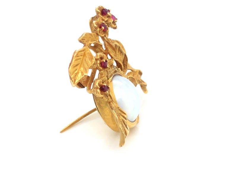 Givenchy Diamond, Ruby and Mabe Pearl Brooch in 14k Yellow Gold For ...