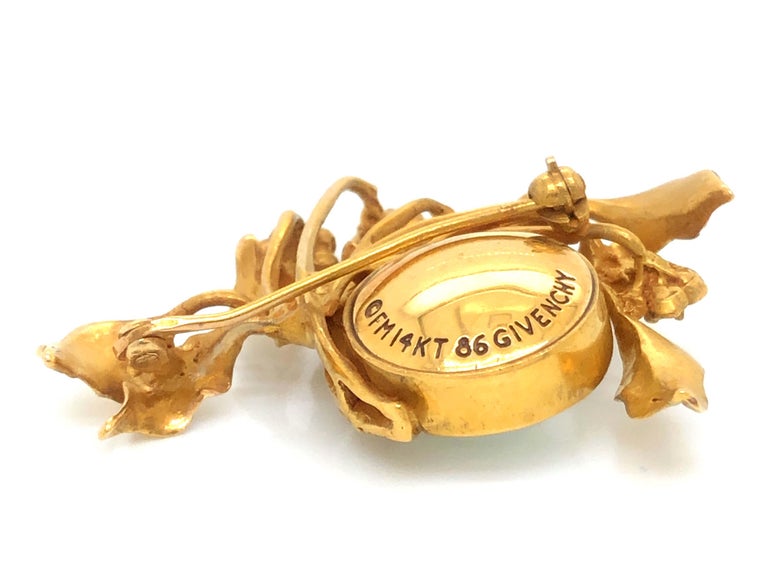 Givenchy Diamond, Ruby and Mabe Pearl Brooch in 14k Yellow Gold For ...