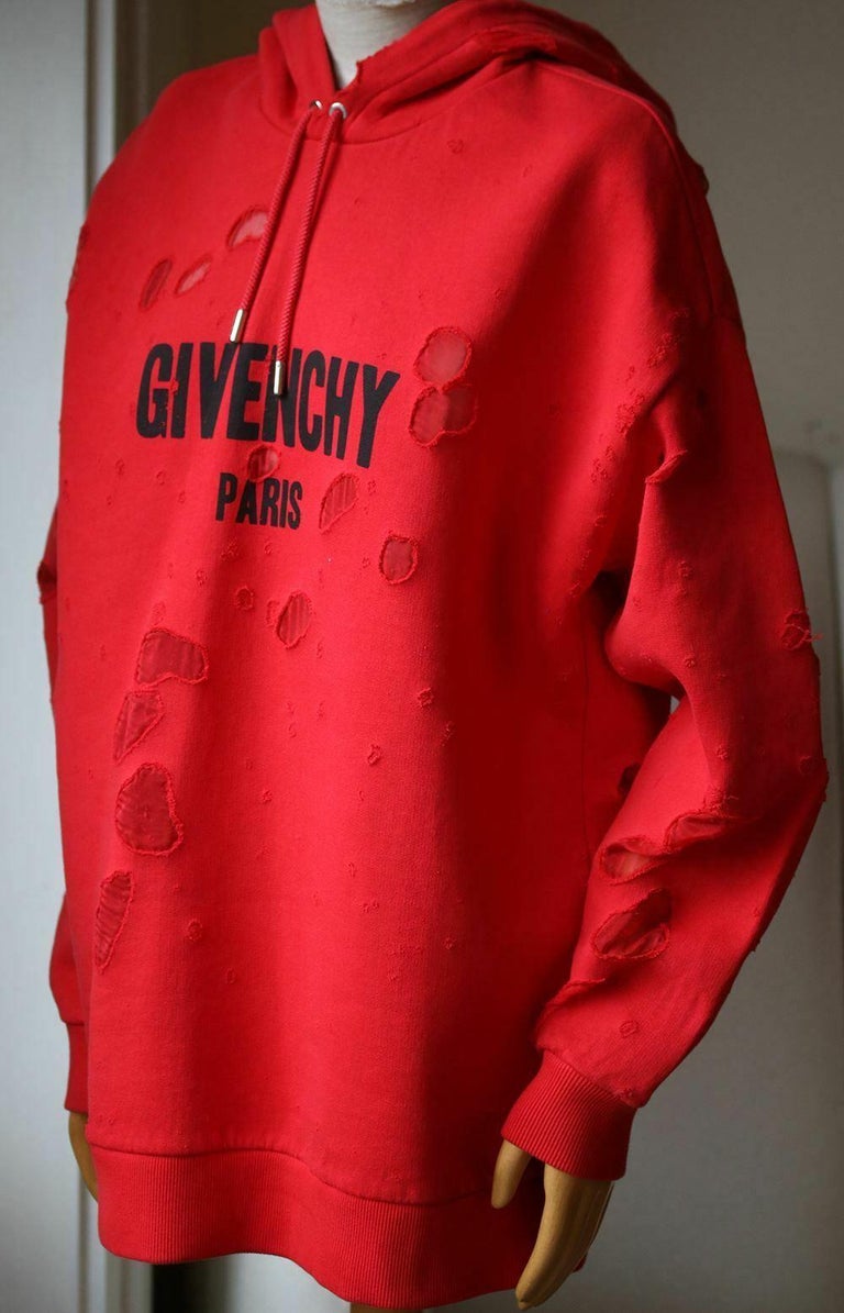 Givenchy Distressed Chiffon-Paneled Cotton Hoodie at 1stDibs