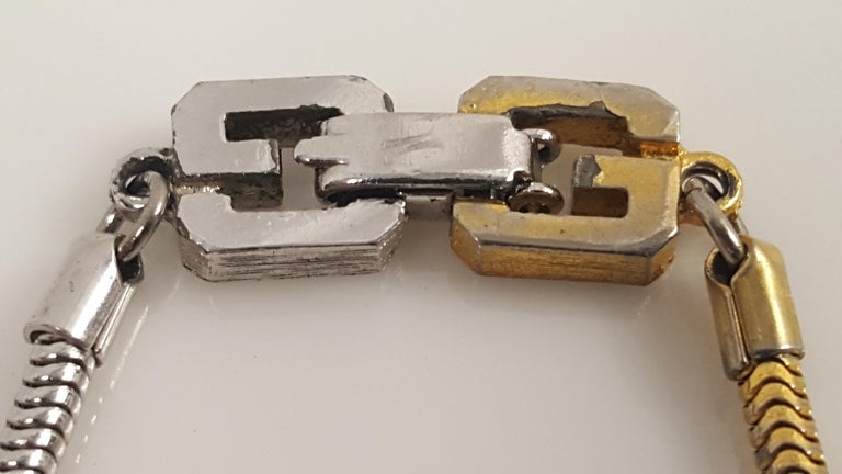 Givenchy 1976 Gilt Bar Pendant and GG-Logo Snake-Chain Two-Tone Choker ...