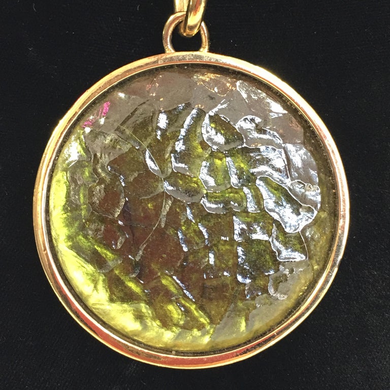 Givenchy Green Art Glass Pendant with Monet Box Chain For Sale at 1stDibs