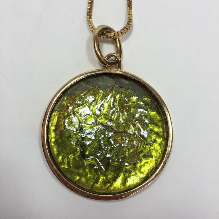Givenchy Green Art Glass Pendant with Monet Box Chain For Sale at 1stDibs
