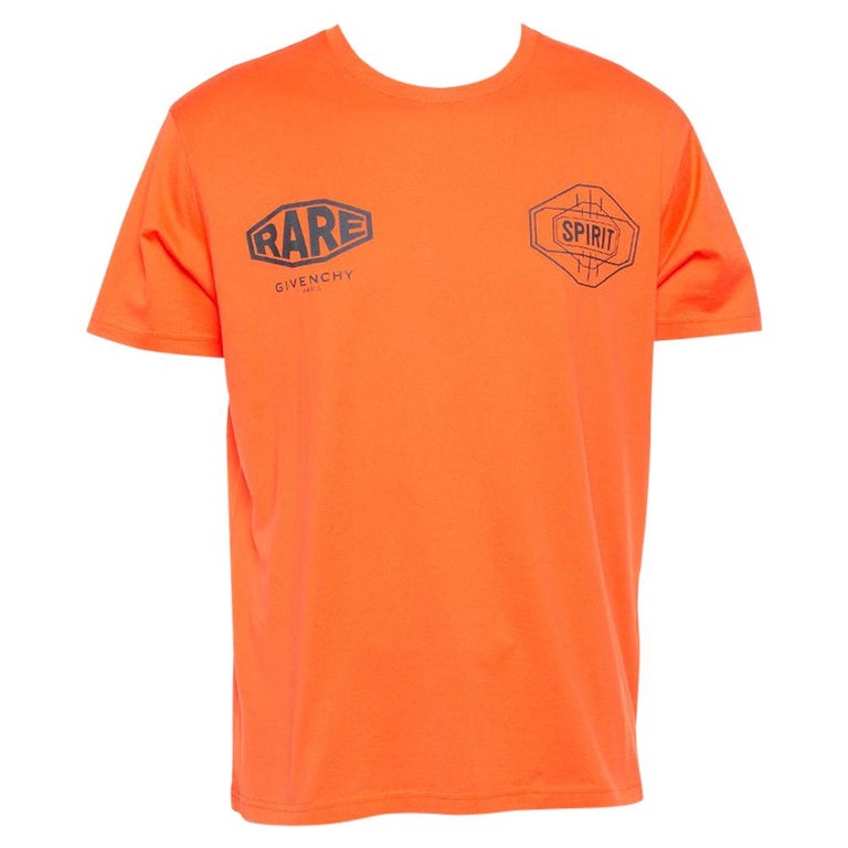 Givenchy Orange Cotton Logo Printed Crewneck T-shirt L For Sale at 1stDibs