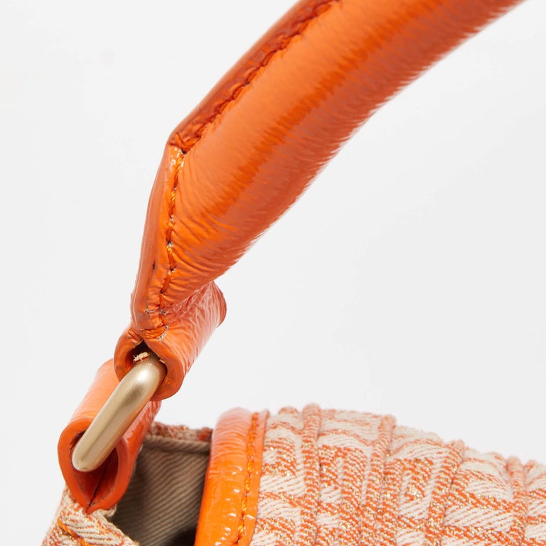 Givenchy Orange Logo Jacquard Pleated Fabric and Patent Leather Hobo ...