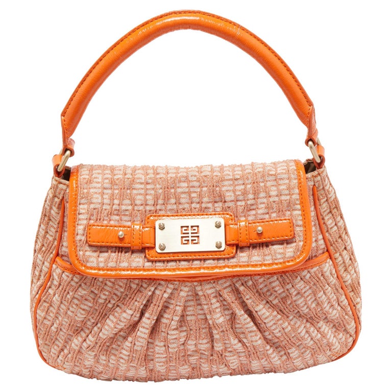 Givenchy Orange Logo Jacquard Pleated Fabric and Patent Leather Hobo ...