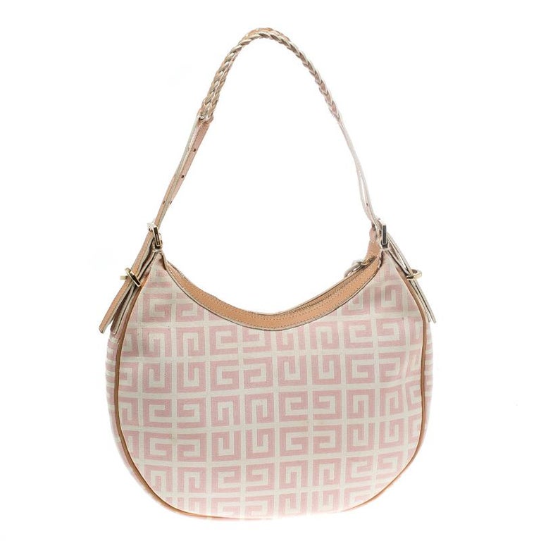 Givenchy Pink/Beige Signature Canvas and Leather Hobo For Sale at 1stDibs