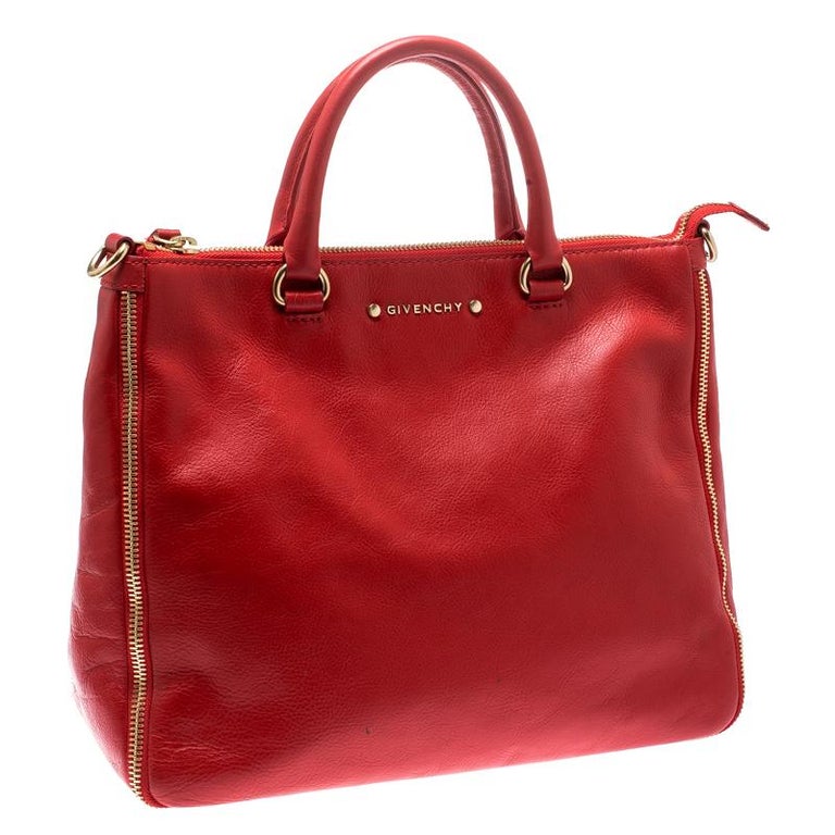Givenchy Red Leather Zip Detail Top Handle Bag For Sale at 1stDibs