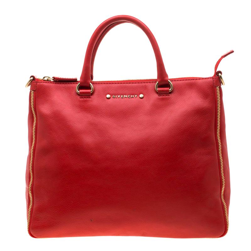 Givenchy Red Leather Zip Detail Top Handle Bag For Sale at 1stDibs