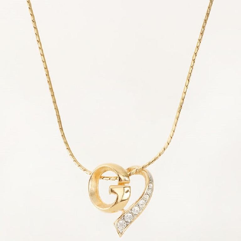 Givenchy Rhinestone Logo Plate Heart Motif Necklace For Sale at 1stDibs