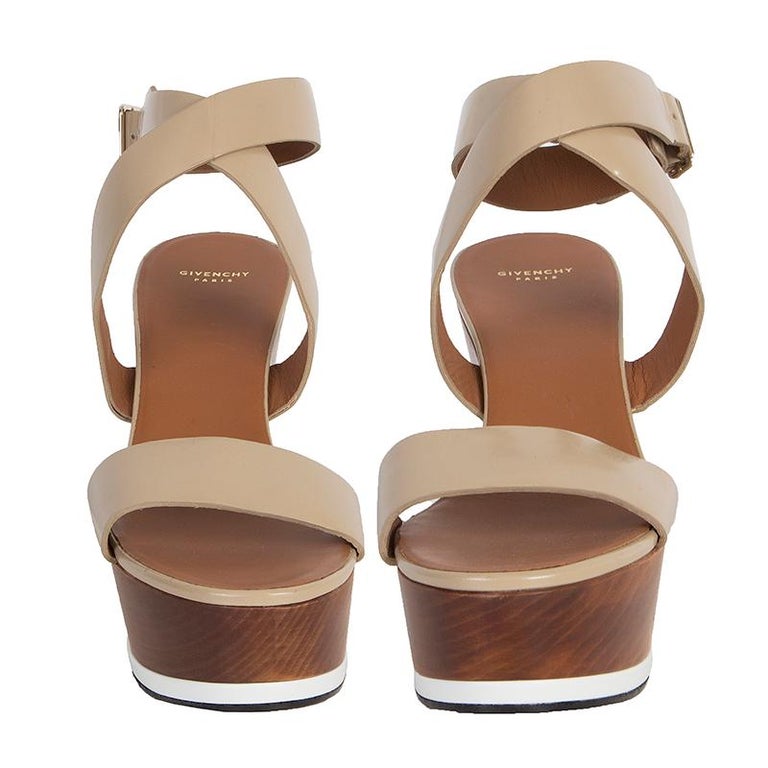 GIVENCHY sand leather WOODEN PLATFORM WEDEGE Sandals Shoes 41 For Sale ...