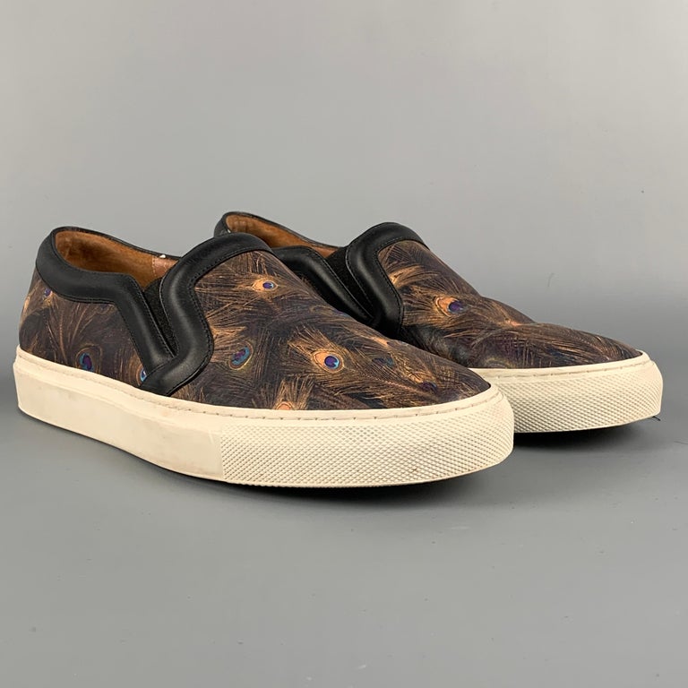 GIVENCHY Size 8.5 Brown and Orange Leather Peacock Slip On Sneakers For ...