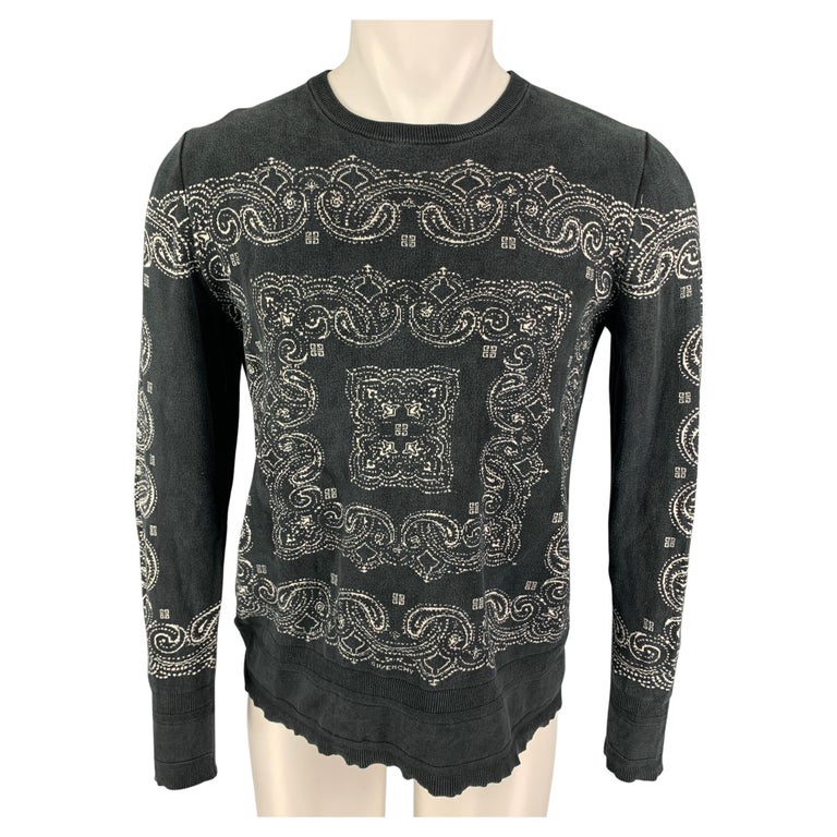 GIVENCHY Size S Black White Paisley Silk Distressed Pullover For Sale ...