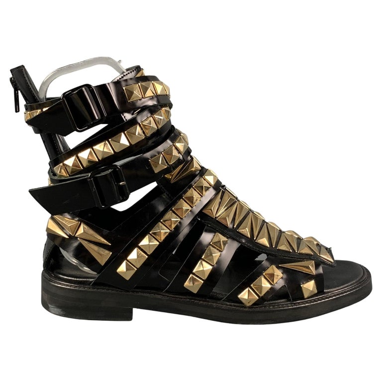GIVENCHY SS 10 Size 11 Black Gold Studded Leather Gladiator Sandals For ...