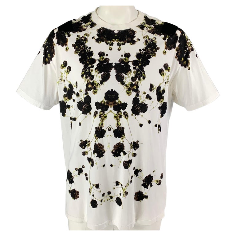 GIVENCHY SS 15 Size L White Black Floral Cotton Crew-Neck T-shirt For ...