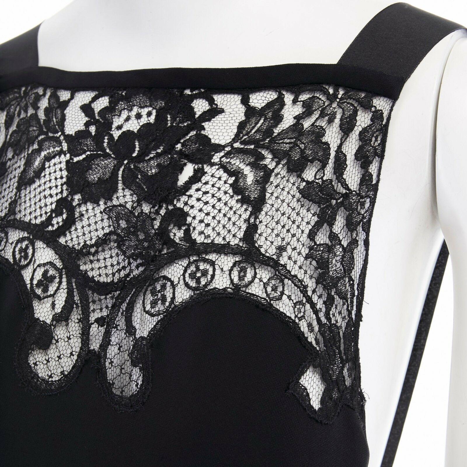 GIVENCHY TISCI black open back floral lace trimmed apron front jumpsuit ...