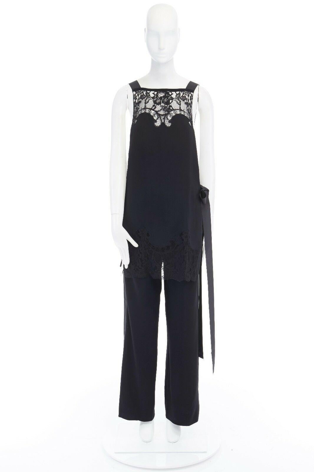 GIVENCHY TISCI black open back floral lace trimmed apron front jumpsuit ...