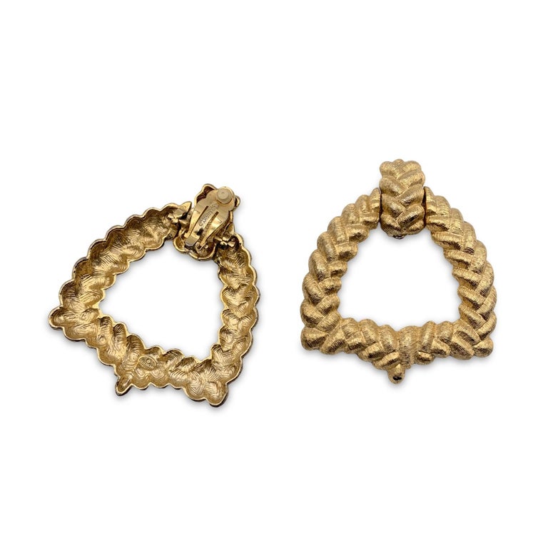 Givenchy Vintage Gold Metal Hoop Clip On Earrings For Sale at 1stDibs