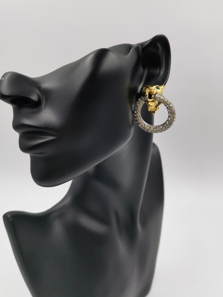 Givenchy Vintage Jaguar Panther Hoop Rhinestone Gold Silver Clip On ...