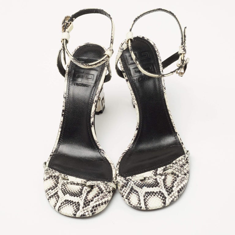 Givenchy White/Black Python Embossed Leather G Cube Heel Ankle Strap ...