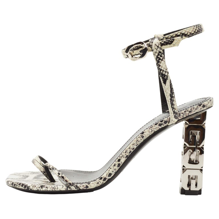 Givenchy White/Black Python Embossed Leather G Cube Heel Ankle Strap ...