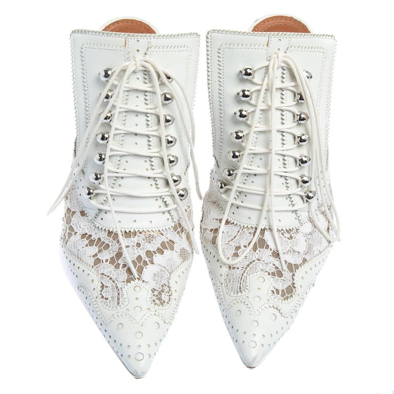 Givenchy White Brogue Leather and Lace Maremma Mules Size 37 at 1stDibs
