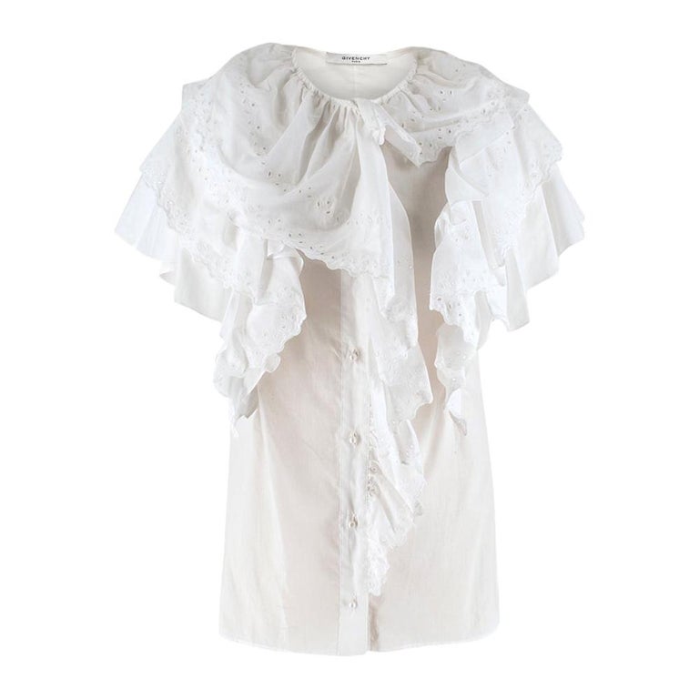 Givenchy White Short Sleeve Ruffled Blouse Size US 4 For Sale at ...