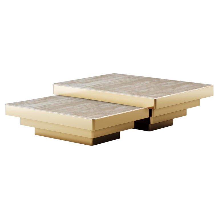 Gize Centre Table Small, Top in Travertine and Trim in Polished Brass ...