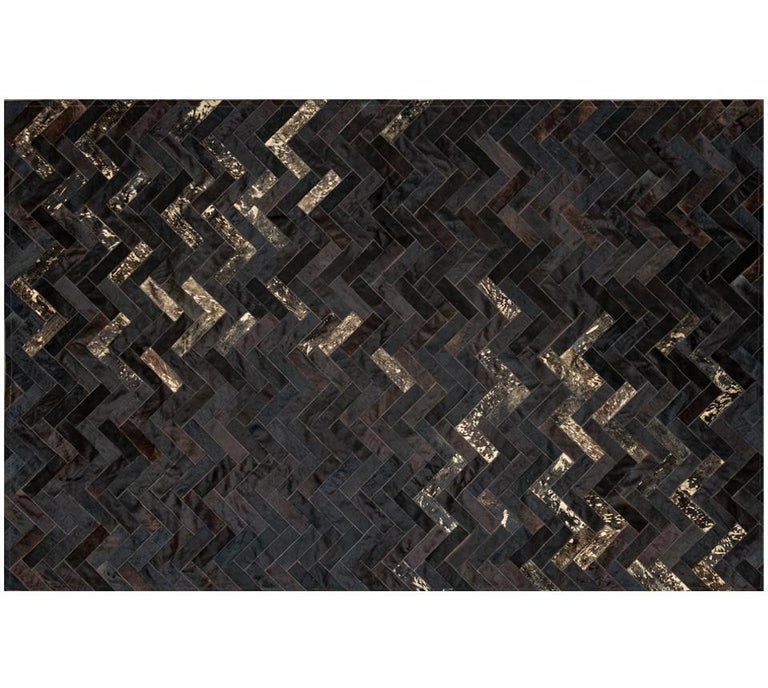 Glam Metallic Herringbone Estrella Black Cowhide Rug by Art Hide For ...