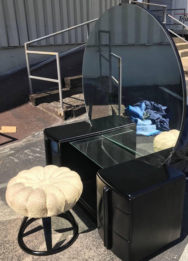 Glamorous Art Deco Black Lacquer Vanity with Stool by Haywood-Wakefield ...