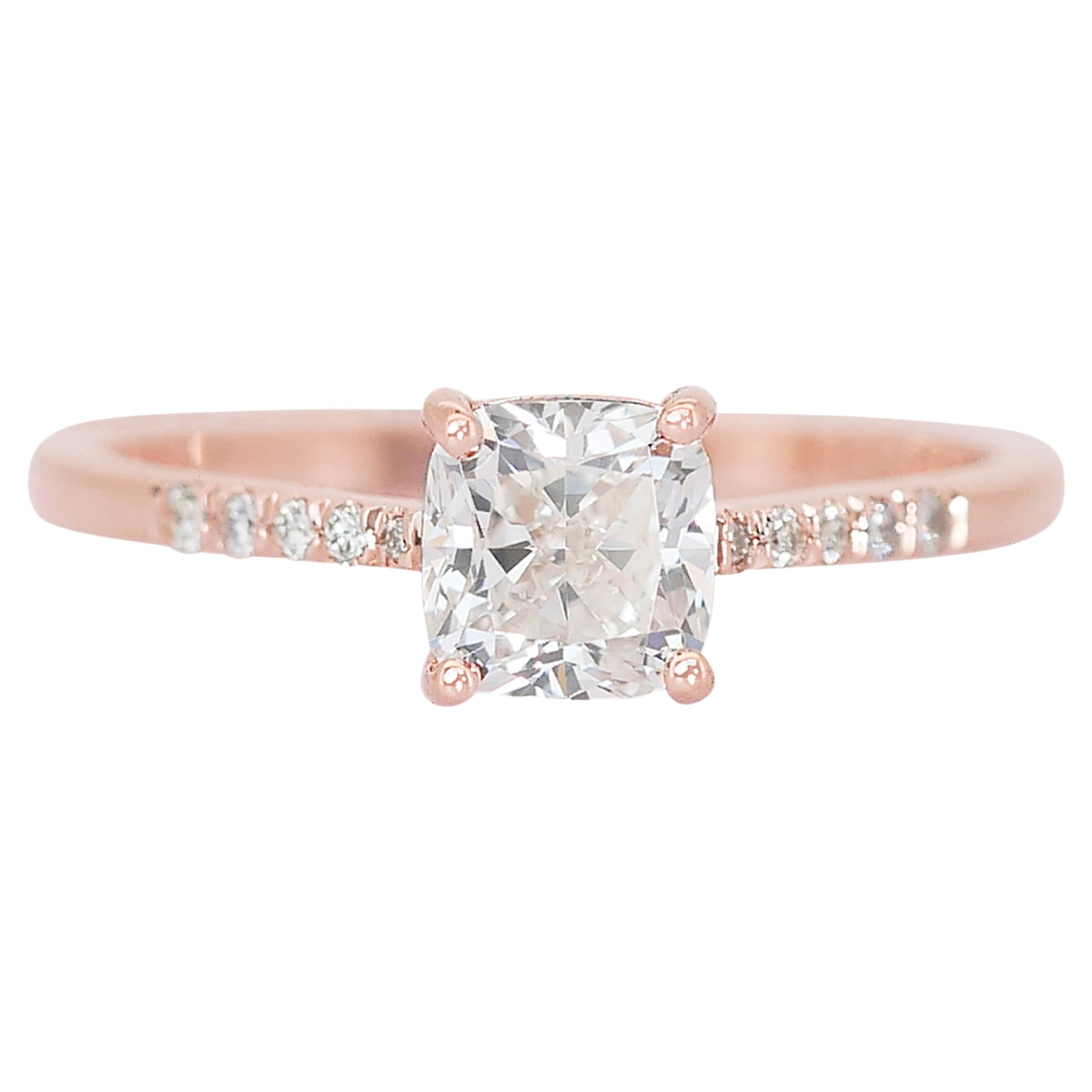 Glamorous 1.11ct Diamonds Pave Ring in 14k Rose Gold - IGI Certified ...
