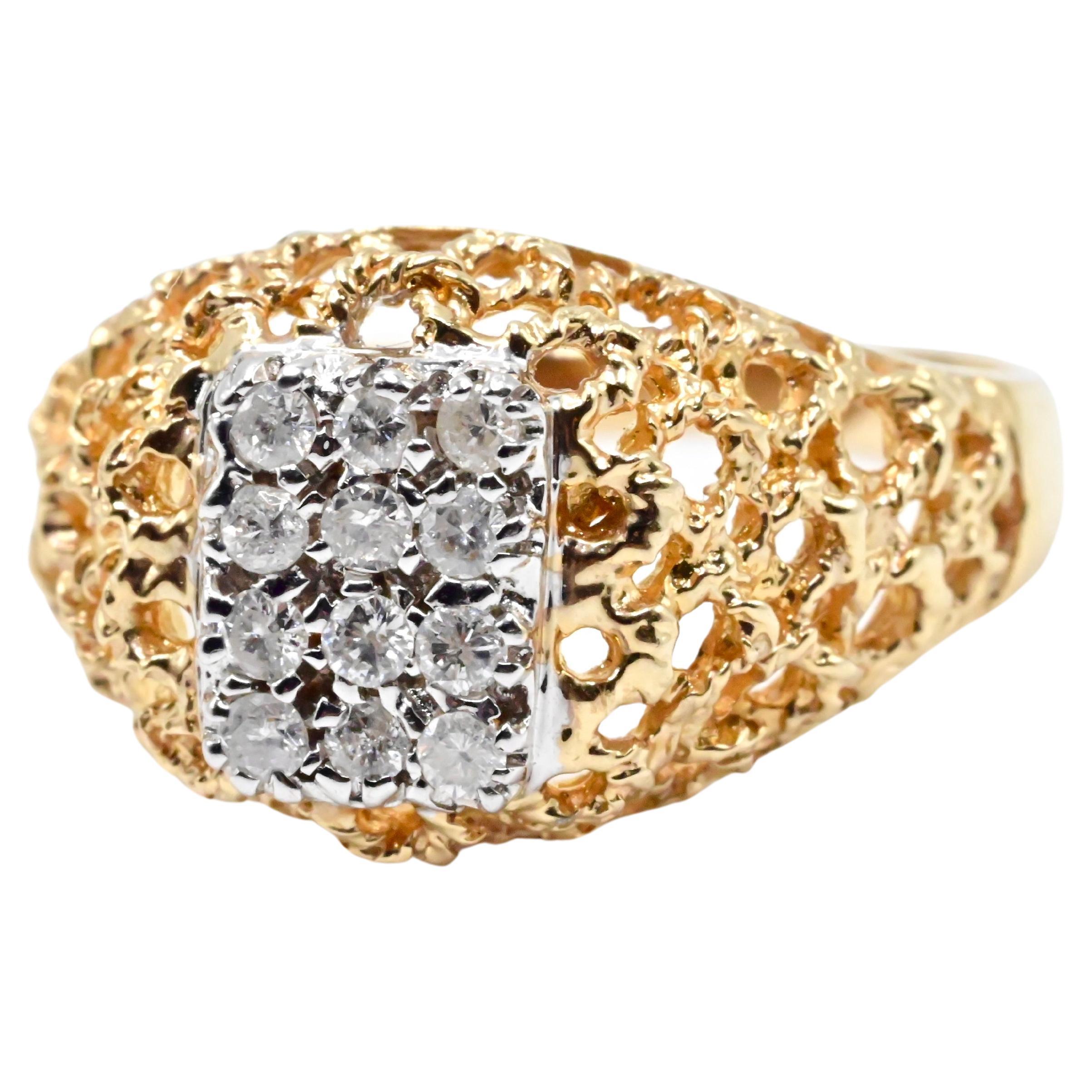 Glamorous 14k Gold and Diamond Dinner Ring For Sale at 1stDibs