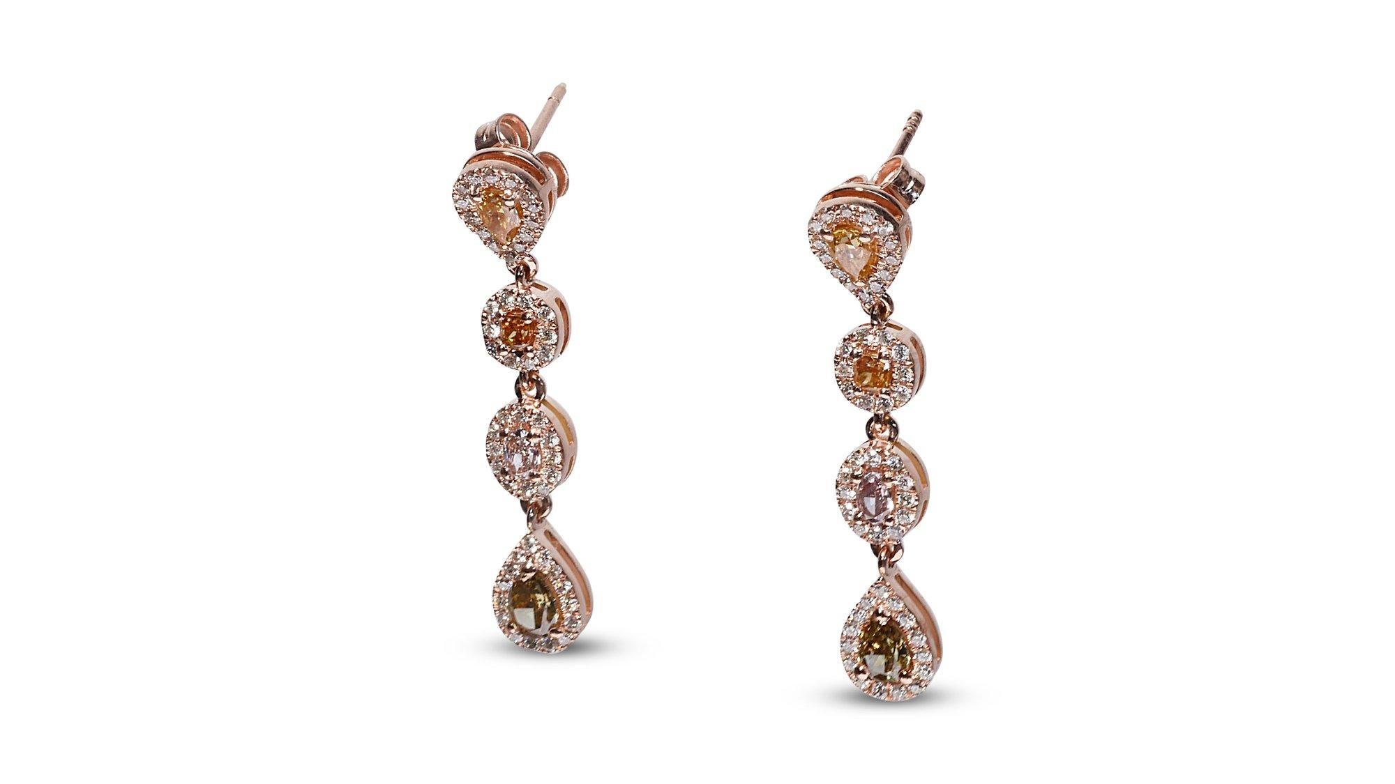 Glamorous 18k Rose Gold Earrings w/ 1.95 Ct Natural Diamonds, AIG ...