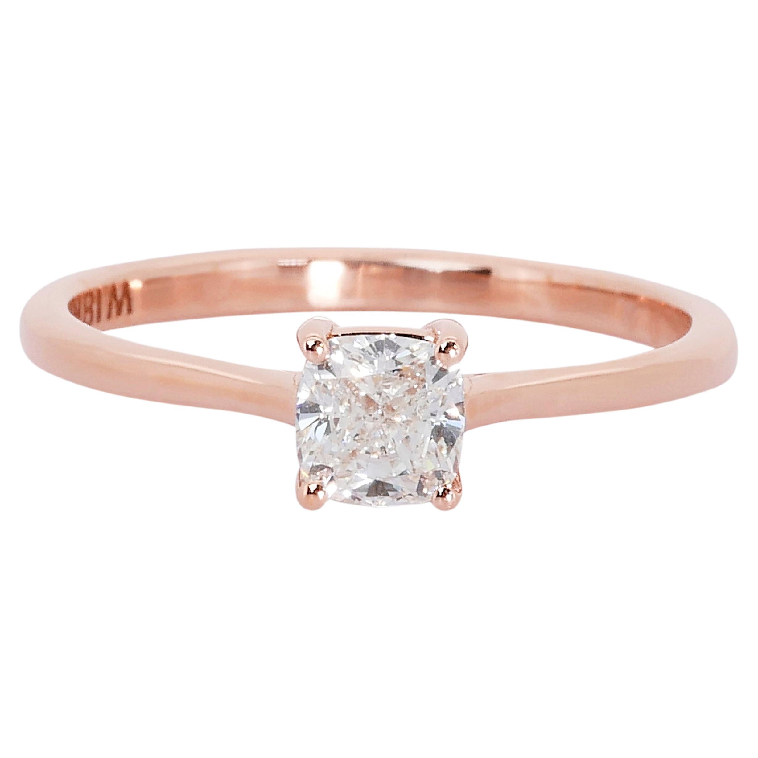 Glamorous 18k Rose Gold Solitaire Ring W/ 0.56 Ct Natural Diamonds AIG ...