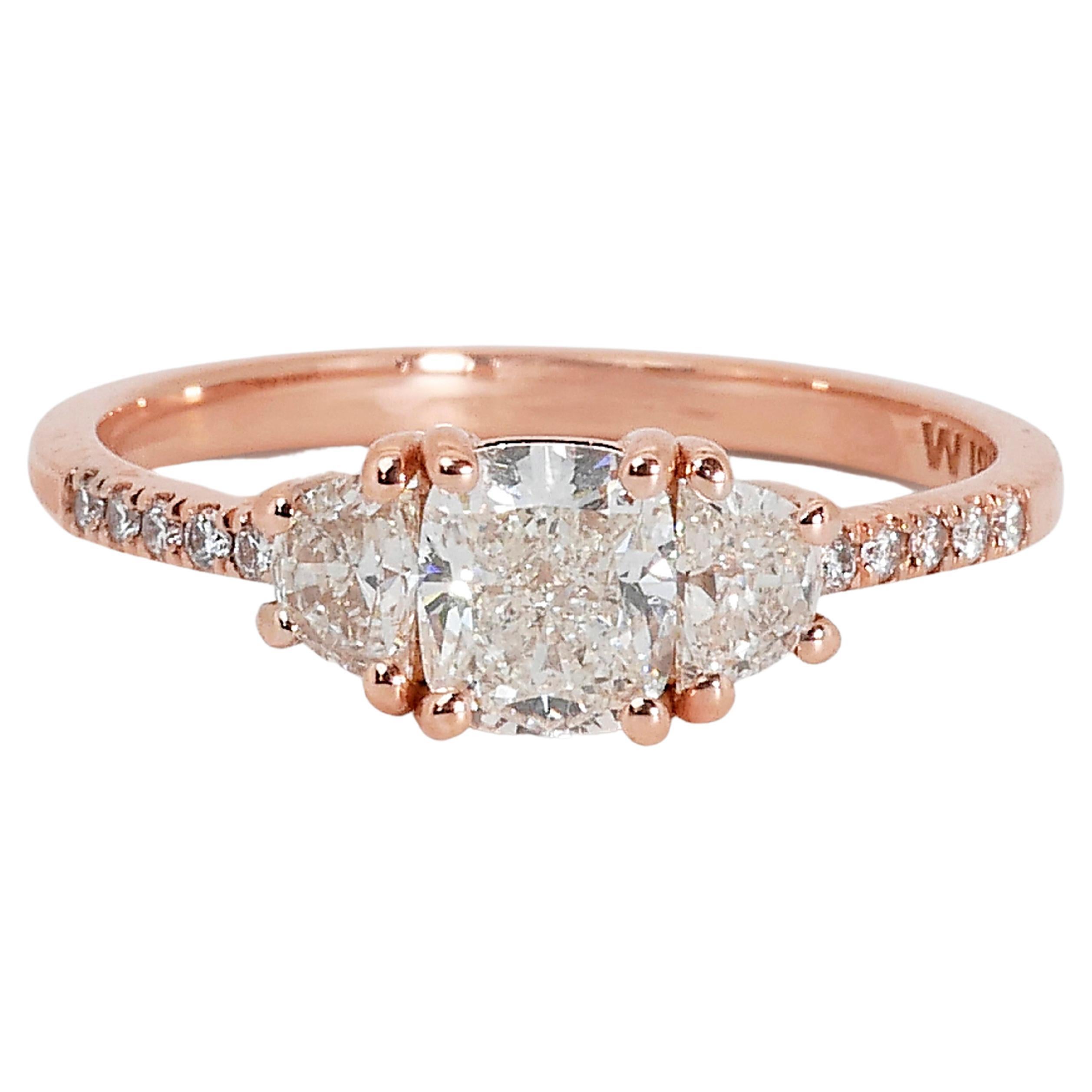 18k Rose Gold Three Stone Ring 5.35ct Natural Morganite and Diamonds ...