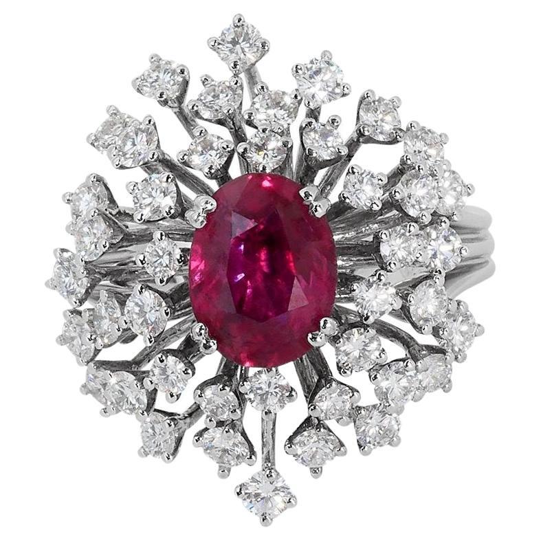 Glamorous 18k White Gold w/ 3.95ct Natural Diamonds and Ruby IGI Certificate For Sale at 1stDibs