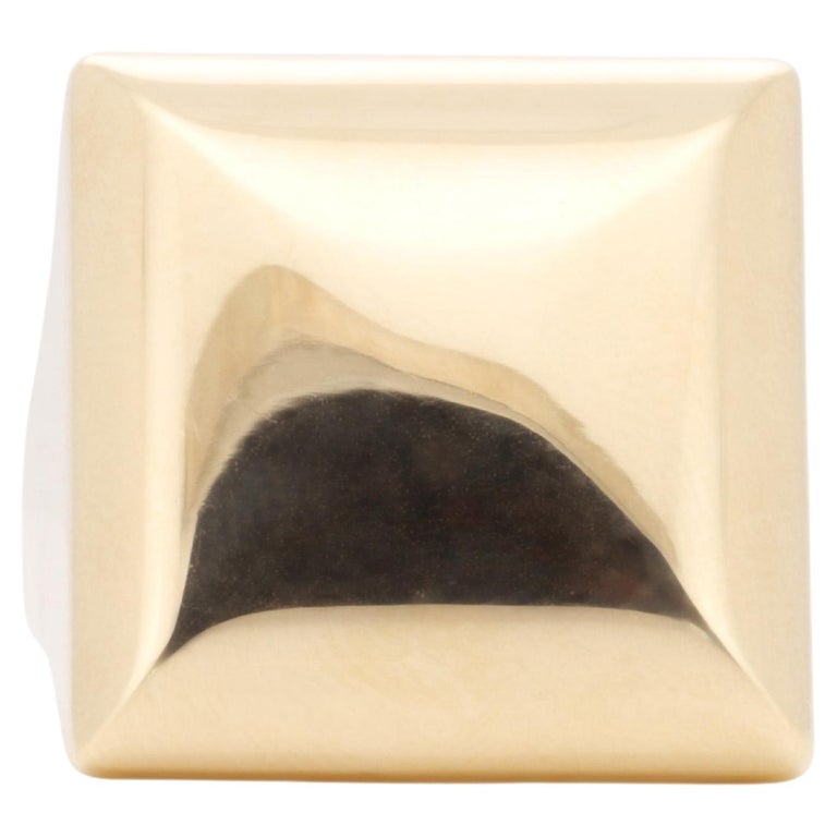 Glamorous 18k Yellow Gold Dome Square Ring For Sale at 1stDibs