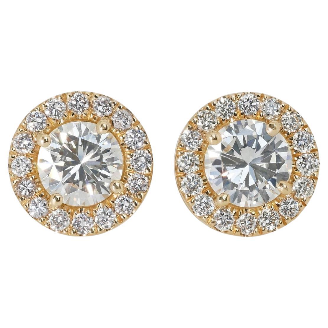 Glamorous 18k Yellow Gold Earrings w/ 2 ct Natural Diamonds IGI Certificate For Sale at 1stDibs