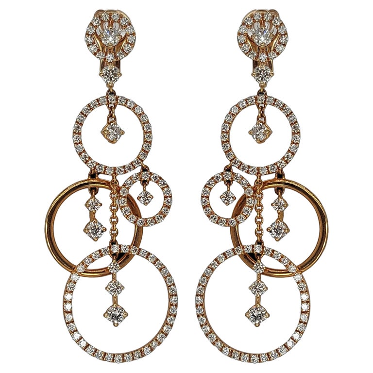 Glamorous 18kt Pink Gold Dangle Loops Earrings with 4.79ct Diamonds For ...